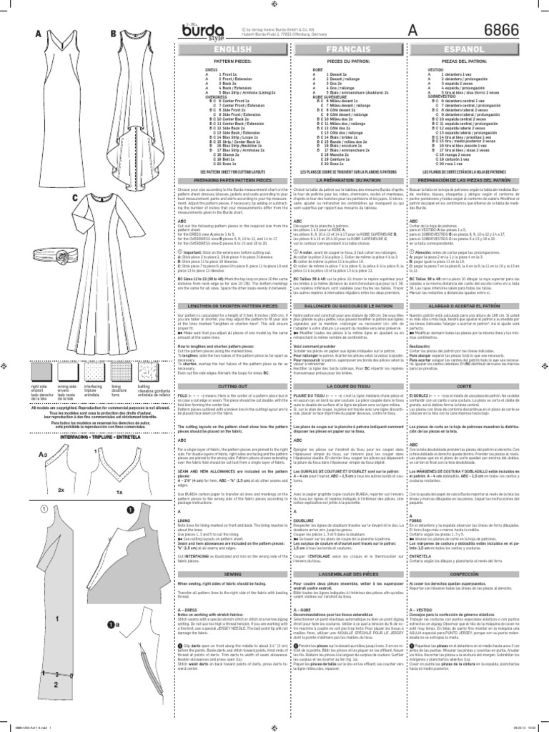 Burda 6866 Instructions | PDF | Ropa | Bienes de consumo
