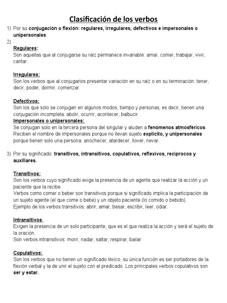 Clasificacion de Los Verbos | PDF | Verbo | Conjugación gramatical