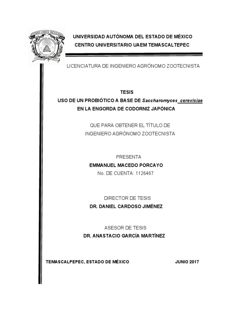 Tesis Emmanuel Macedo Porcayo PDF | PDF | Digestión | Saccharomyces ...