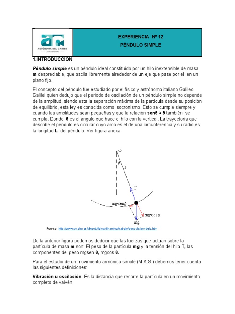 Experiencia Pendulo Simple Virtual 202001 | PDF | Péndulo | Cantidad