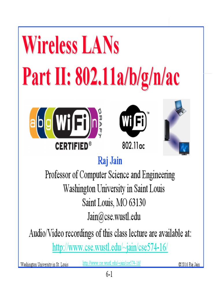 Wireless Lans Part Ii: 802.11A/B/G/N/Ac | PDF | Ieee 802.11 | Mimo