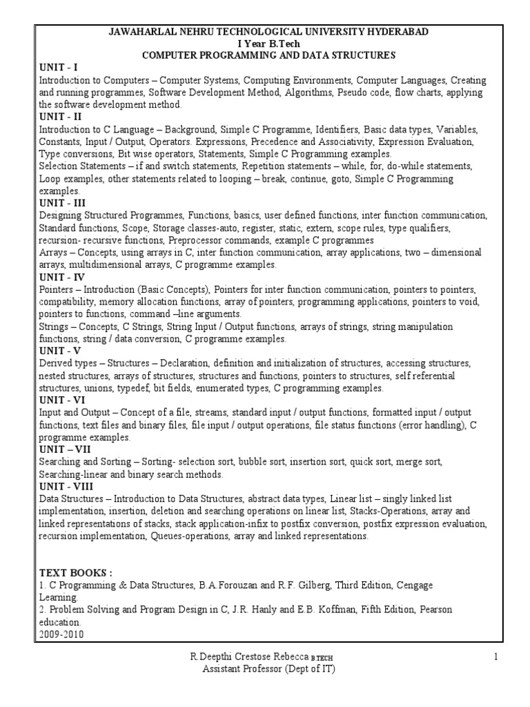 Btech Syllabus Pdf C Programming Language Pointer Computer Programming