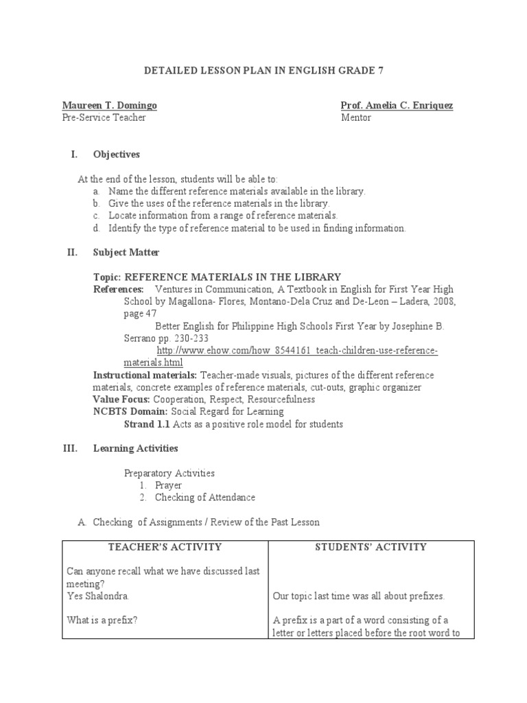 Detailed Lesson Plan in English Grade 1 | PDF | Encyclopedias | Books