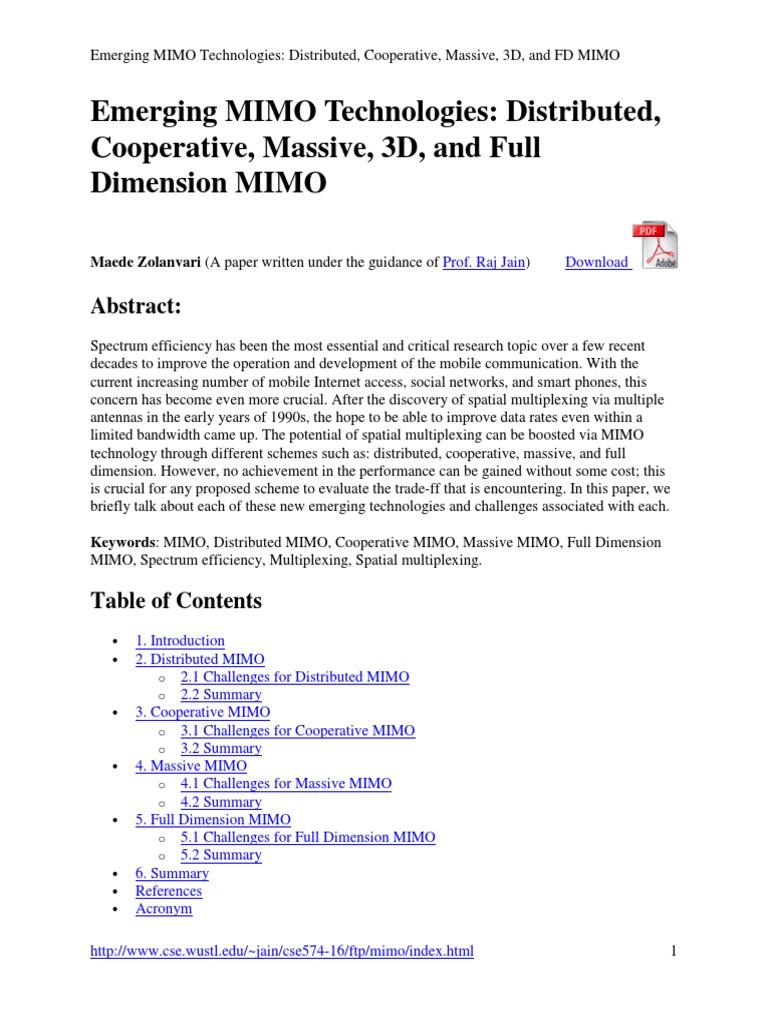 Emerging MIMO Technologies: Distributed, Cooperative, Massive, 3D, and ...
