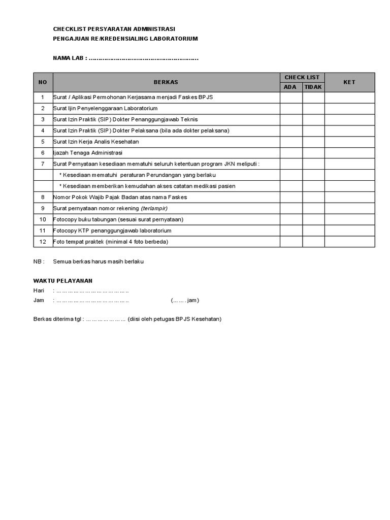 Checklist Rekredensialing Lab | PDF
