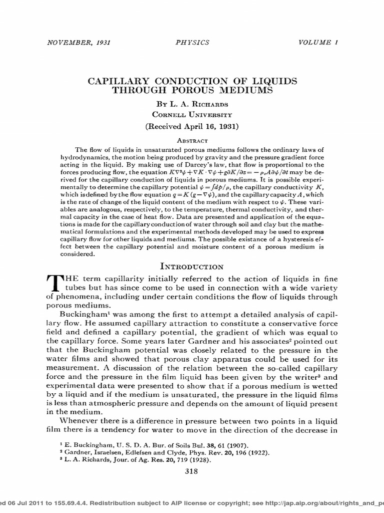Capillary Conduction of Liquids Through Porous Mediums: NOVEMBER, 1931 ...
