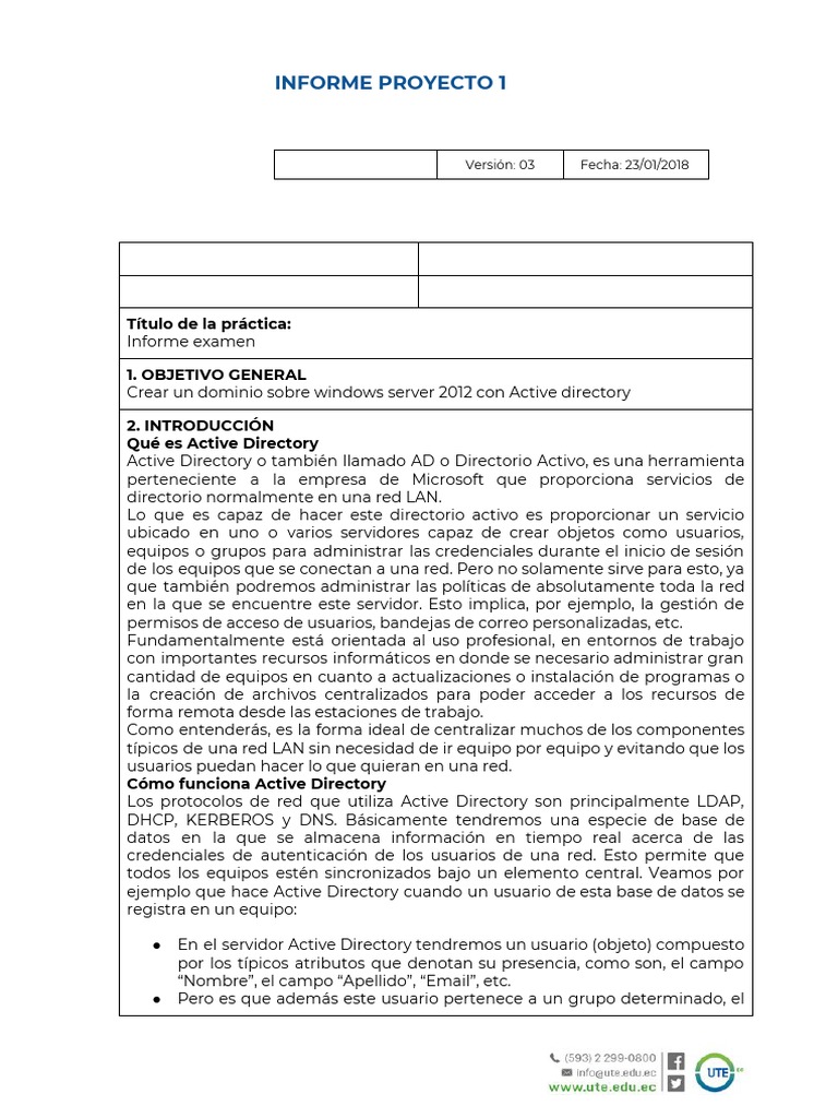 Informe Active Directory | PDF | Directorio Activo | Tecnologías de la información