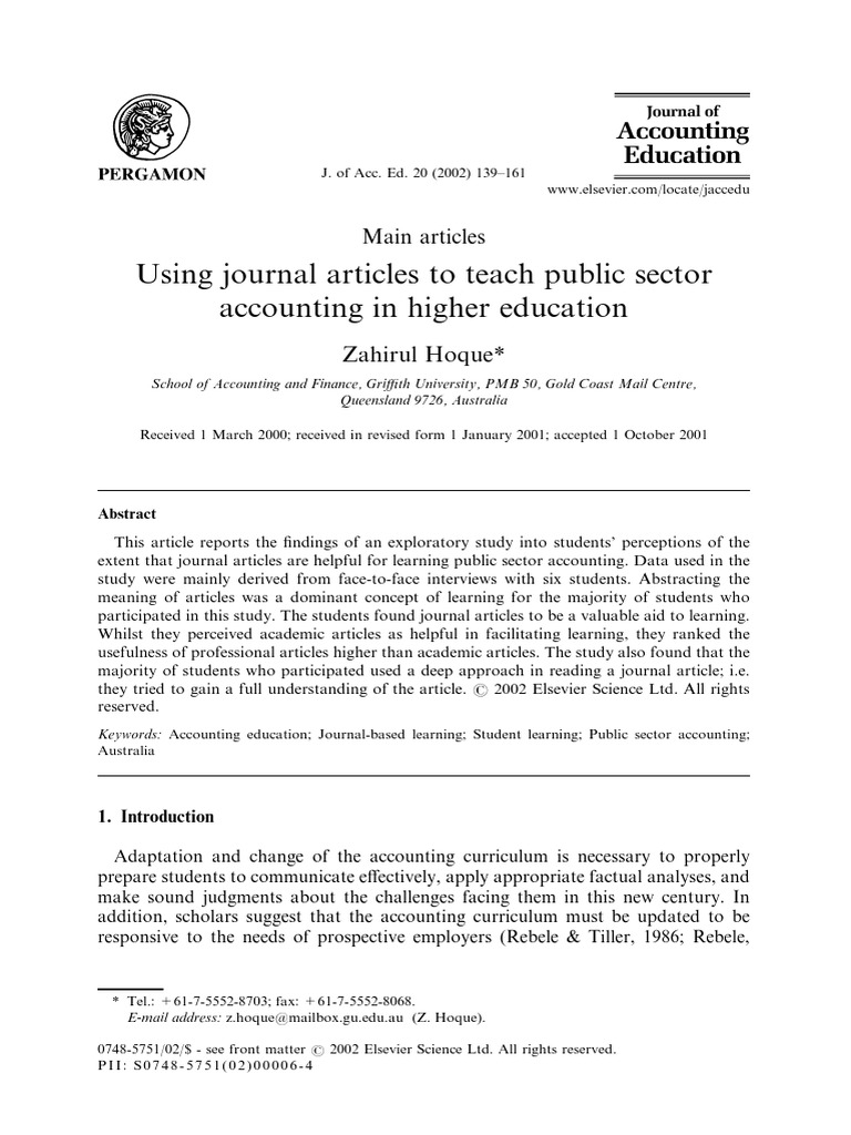 Using Journal Articles To Teach Public Sector Accounting in Higher ...