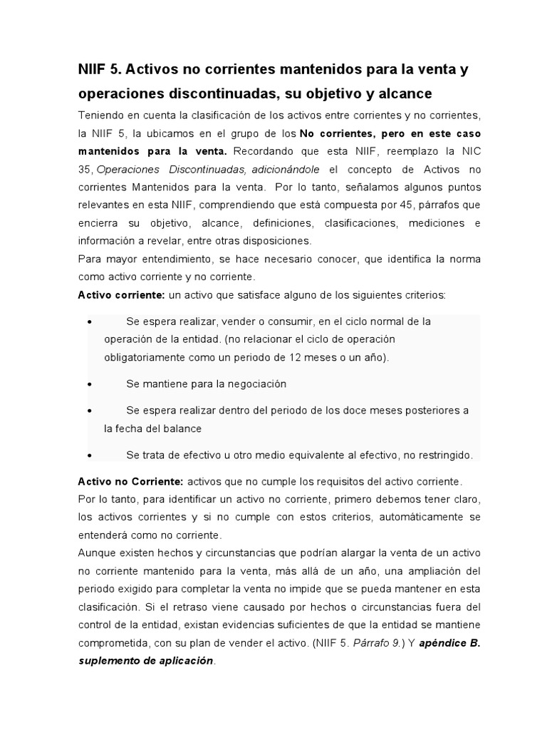 Niif 5 | PDF | normas internacionales de INFORMACION FINANCIERA | Economias