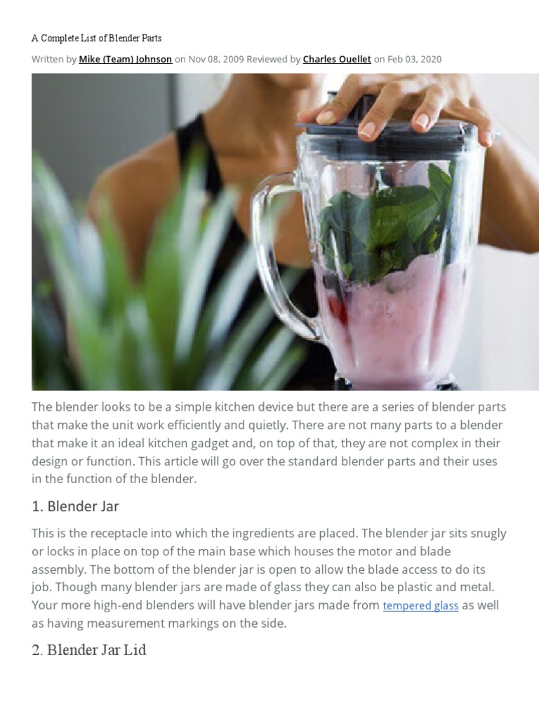 A Complete List of Blender Parts | PDF | Blender | Equipment