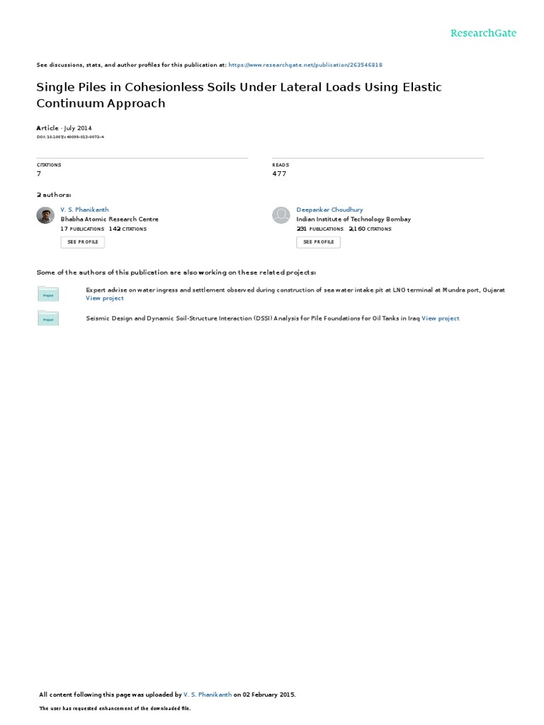 Single Piles in Cohesionless Soils Under Lateral Loads Using Elastic ...