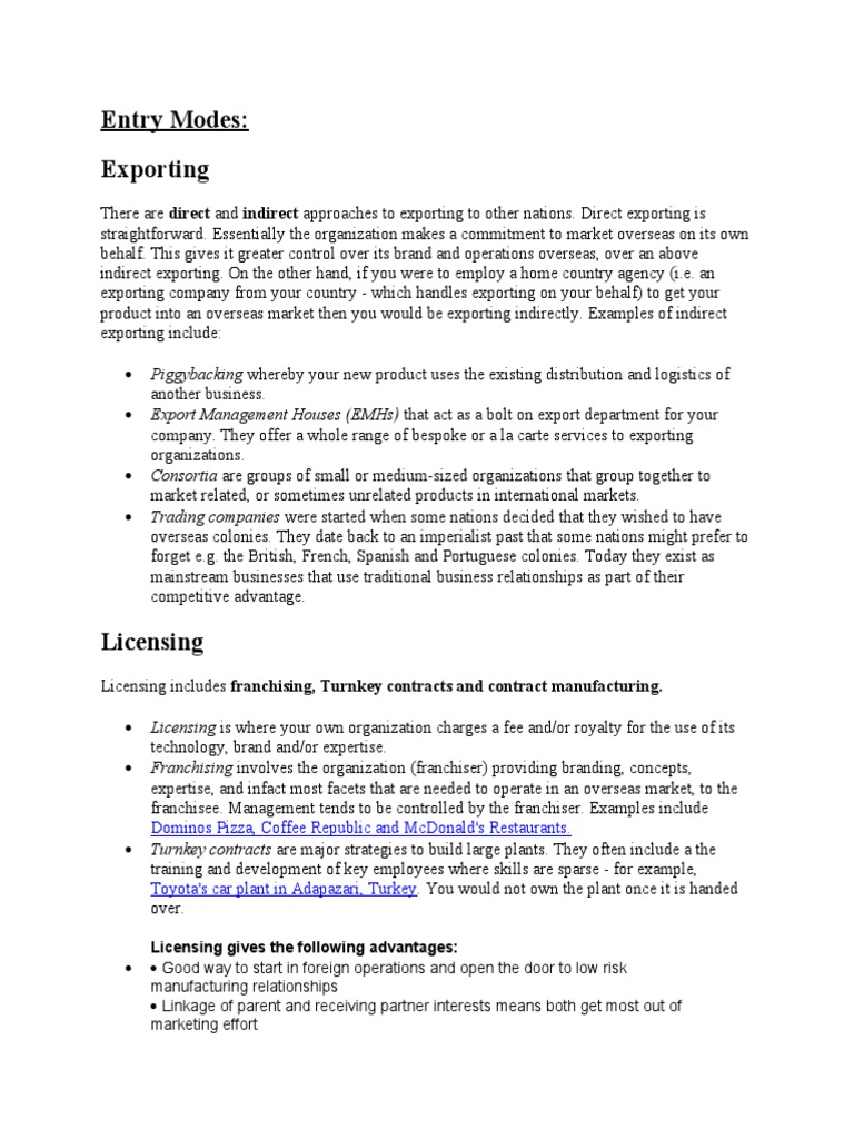 Entry Modes | PDF | Joint Venture | Internationalization