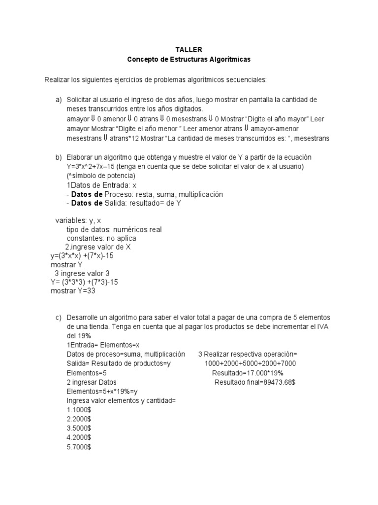 01 TALLER Fundamentos y Estructuras Secuenciales Salazar Brayan | PDF ...