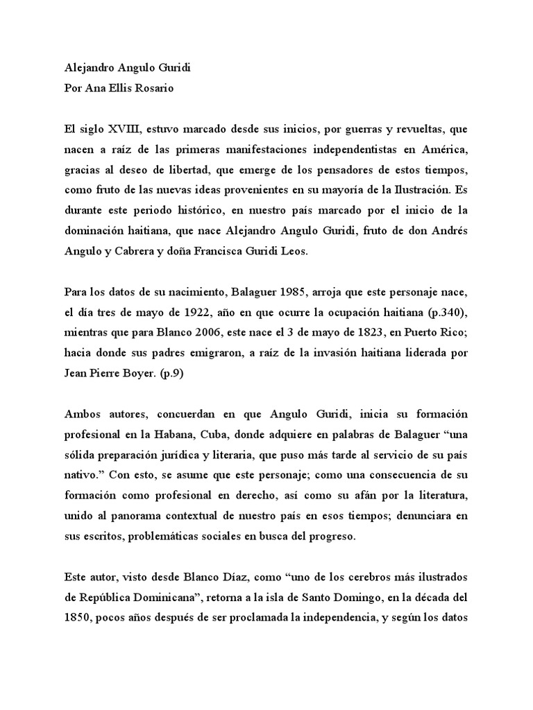 Ensayo, Alejandro Angulo Guridi | PDF | República Dominicana | Haití