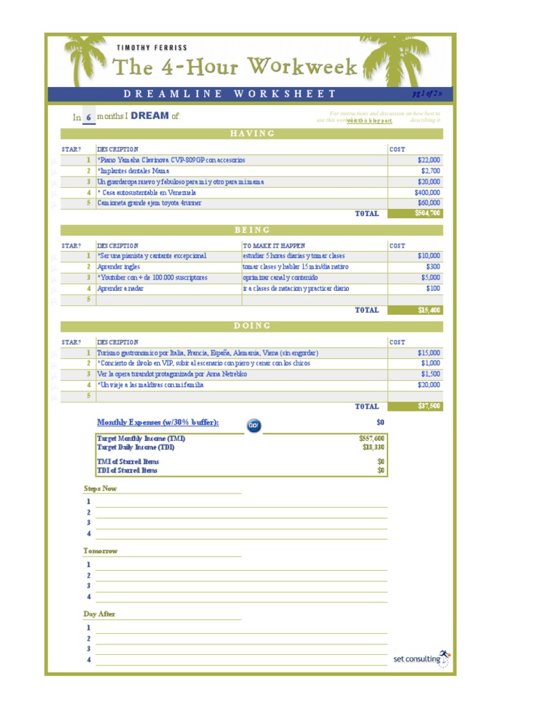 Dreamlineworksheet 6 Meses | PDF | Financial Services | Economies