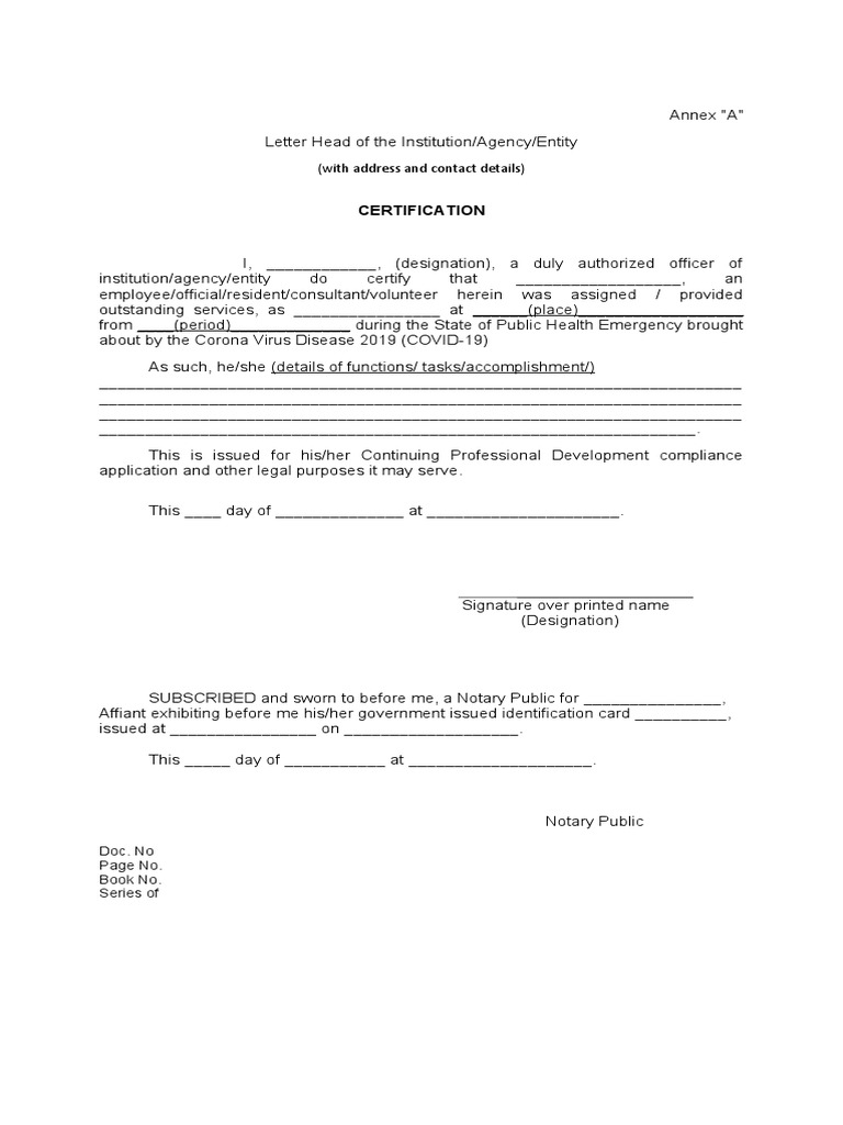 (With Address and Contact Details) : Certification | PDF
