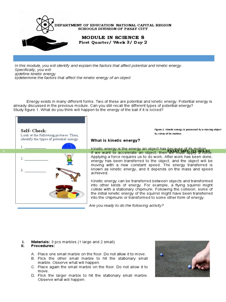 Module in Science 8: Self-Check | PDF | Kinetic Energy | Potential Energy