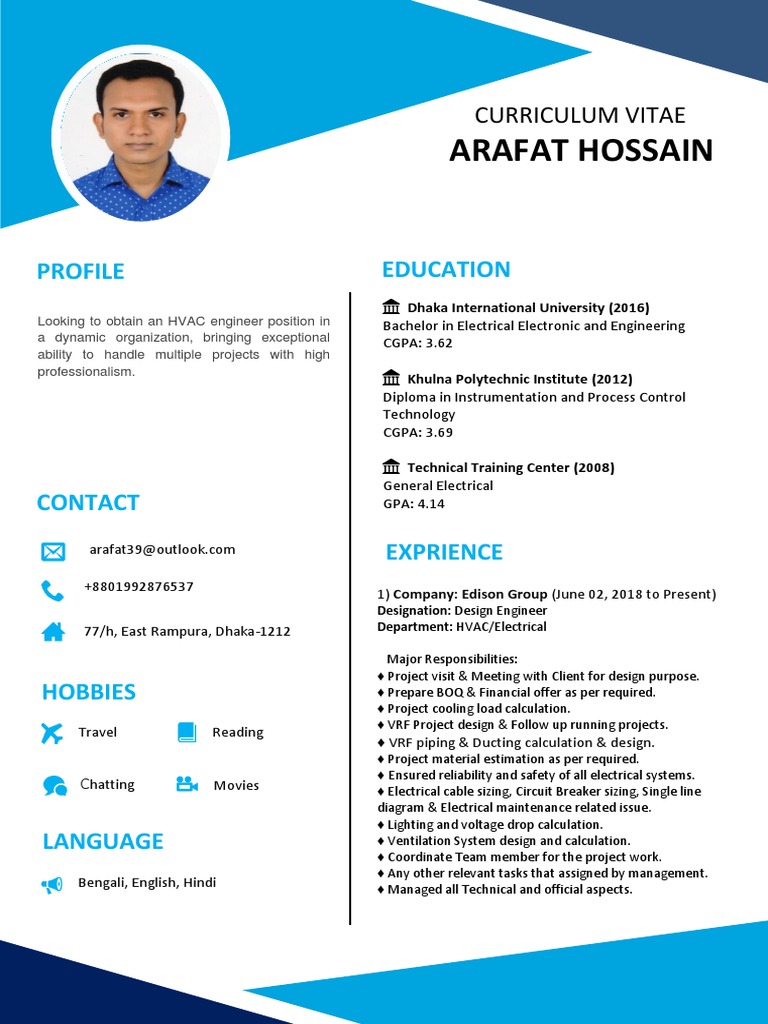 CV of Arafat Hossain | PDF | Electrical Engineering | Electromagnetism