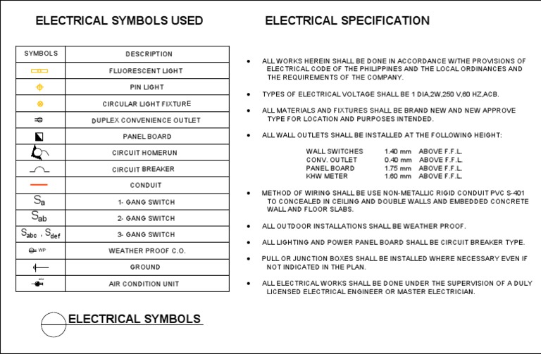 Electrical Symbols Used Electrical Specification | PDF