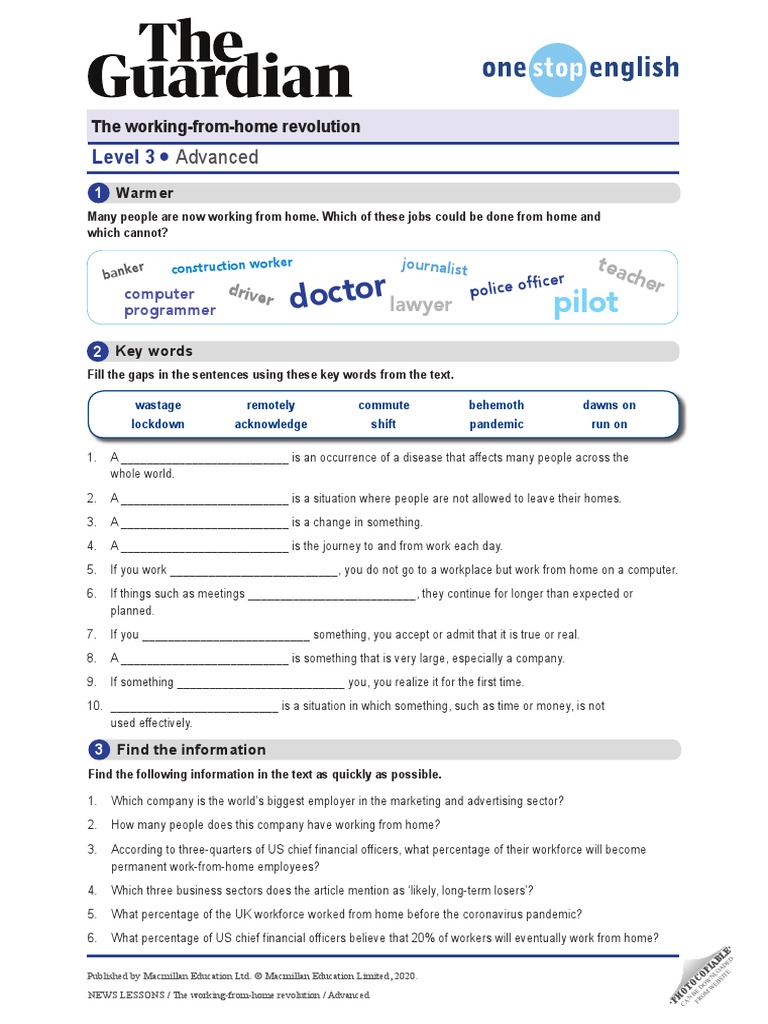 WNL The Working From Home Revolution Adv - Worksheet | PDF ...