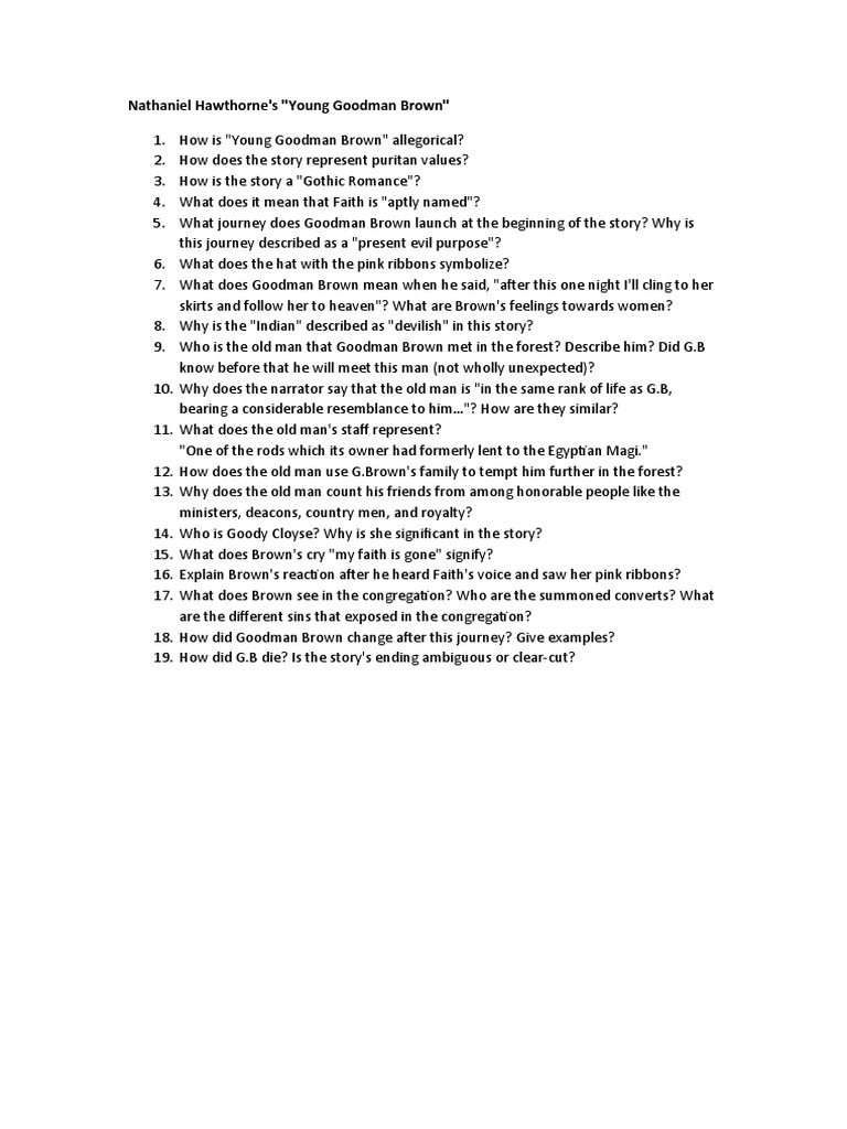 Nathaniel Hawthorne's "Young Goodman Brown" | PDF