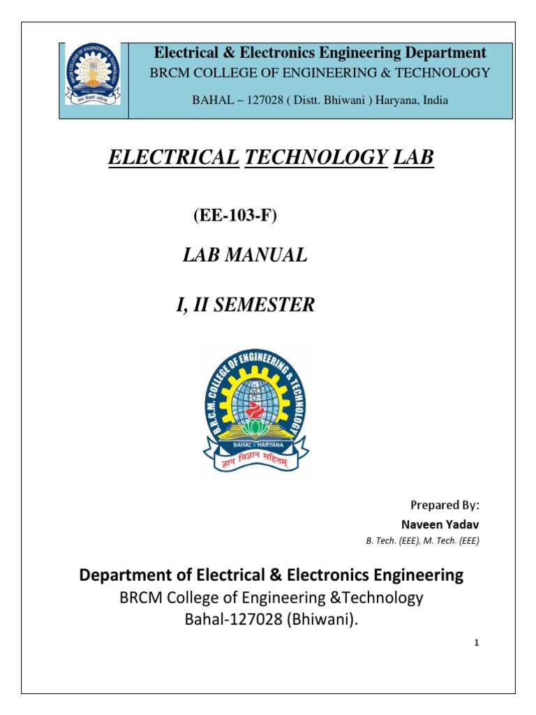 Electrical Technology Lab: Lab Manual I, Ii Semester | PDF ...