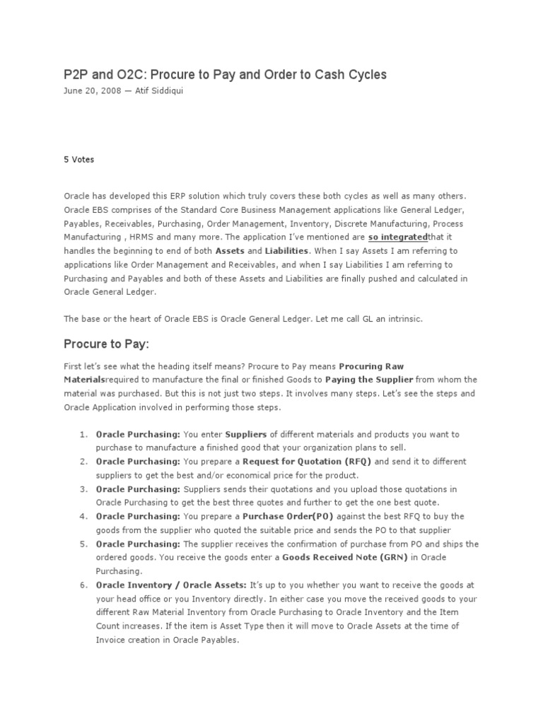 P2P and O2C: Procure To Pay and Order To Cash Cycles | PDF | Receipt ...