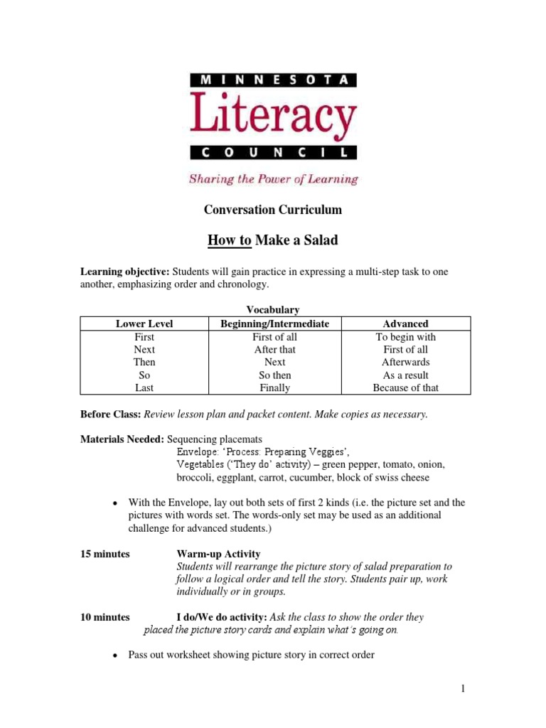 ESL Salad-Making Lesson Plan | PDF | Lesson Plan | Education Theory