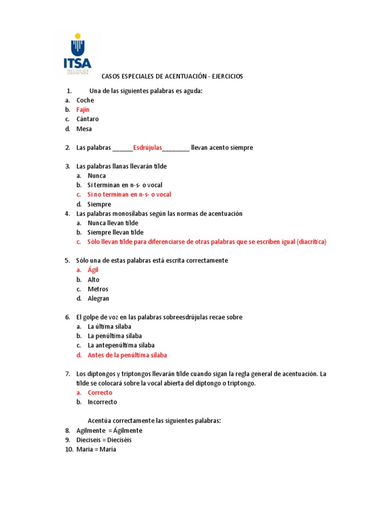 CASOS ESPECIALES DE ACENTUACIÓN Ejercicios | PDF | Voz humana | Lingüística