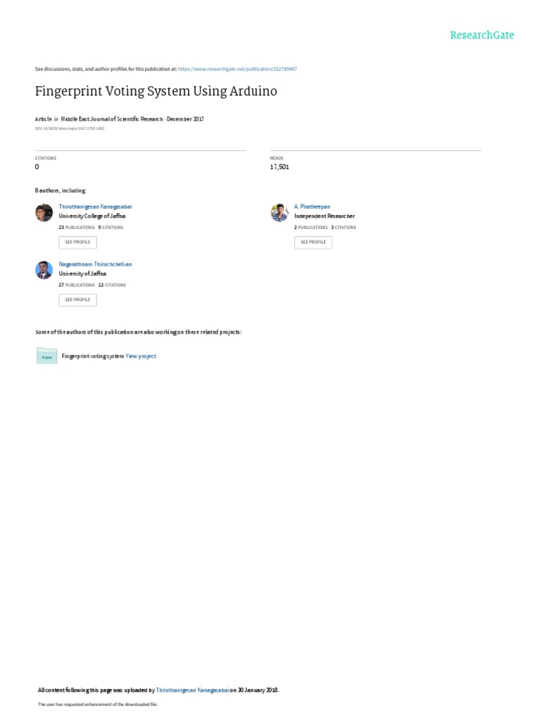 Fingerprint Voting System Using Arduino: Middle East Journal of Scientific Research December ...