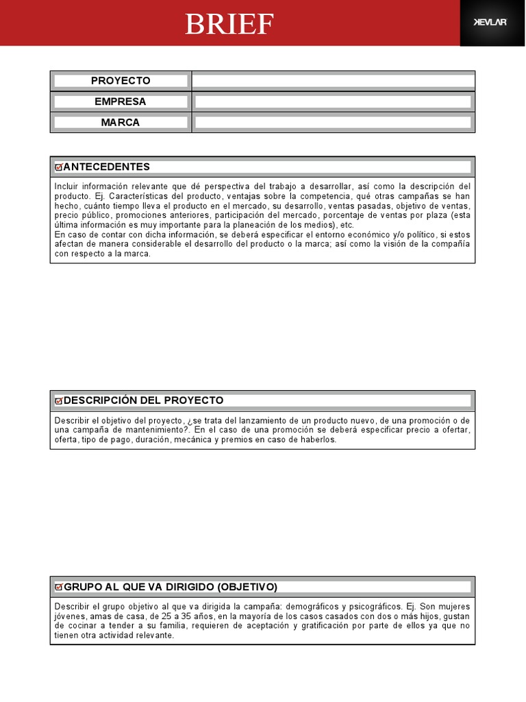 Ejemplo de Brief Publicitario | PDF | Producto (Negocio) | Marca