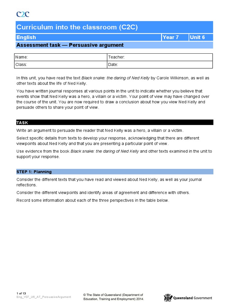 Persuasive Argument on Ned Kelly | PDF | Clause | Sentence (Linguistics)