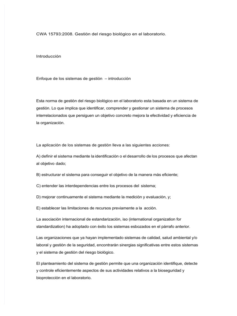 (PDF) Cwa 15793 2008 GestiÃ N Del Riesgo BilÃ Gico en El Laboratorio ...