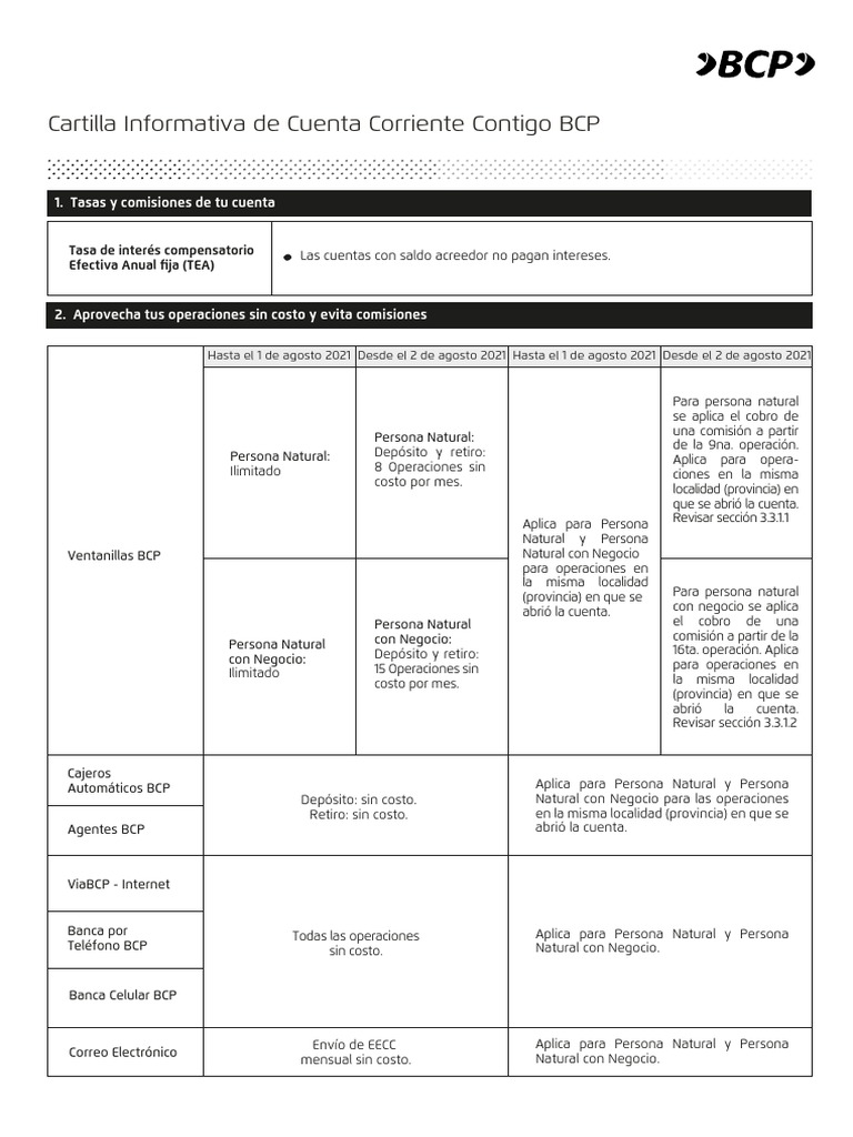 Cartilla Informativa Cuenta Corriente BCP PDF | PDF | Bancos | Tarjeta de débito