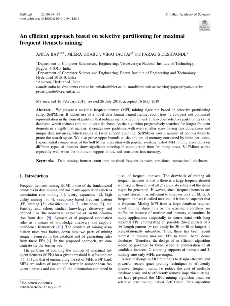 An Efficient Approach Based On Selective Partitioning For Maximal Frequent Itemsets Mining | PDF ...