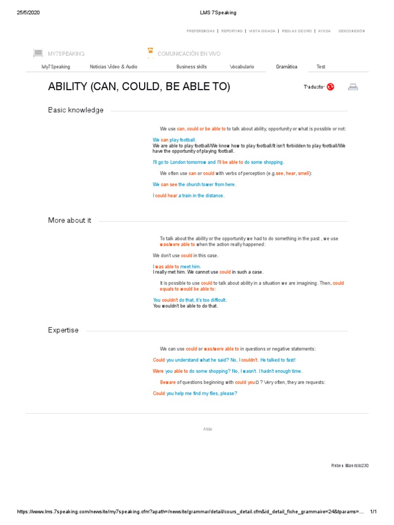 Ability (Can, Could, Be Able To) | PDF | Neuropsychological Assessment ...