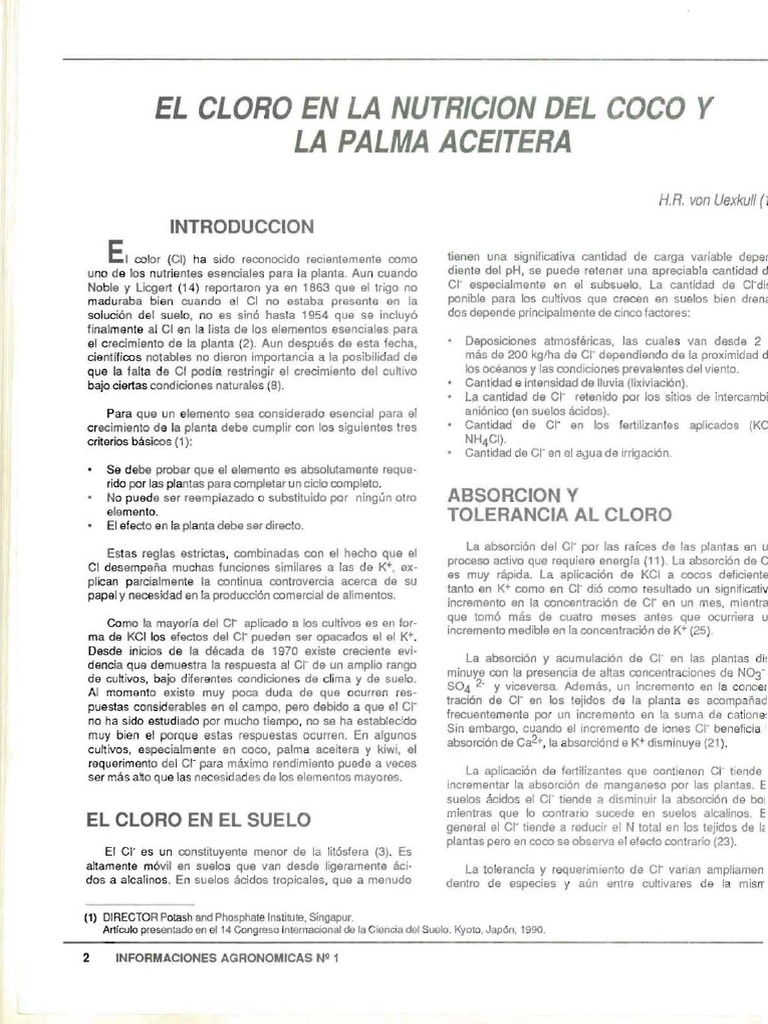 El Cloro en La Nutrición Del Coco y Palma Aceitera | PDF | Estoma | Hoja