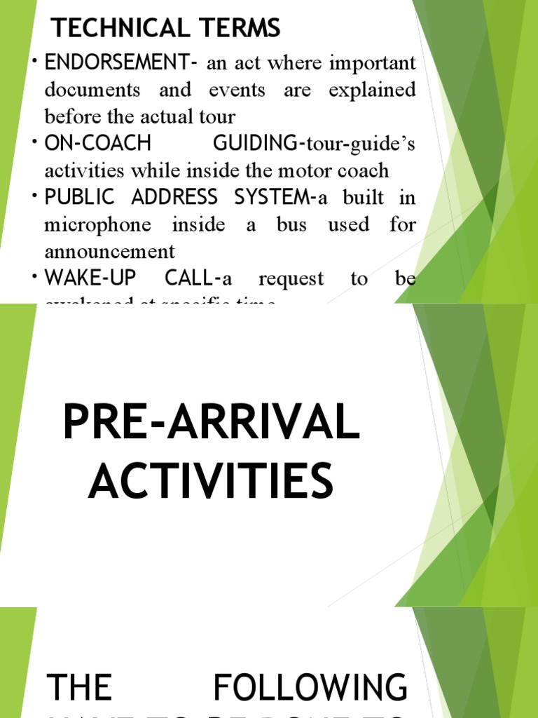 Pre-Arrival Activities for Tour Guides | PDF | Business