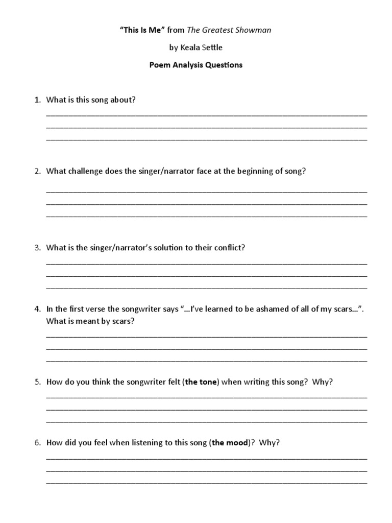 "This Is Me" Poem Analysis Guide | PDF