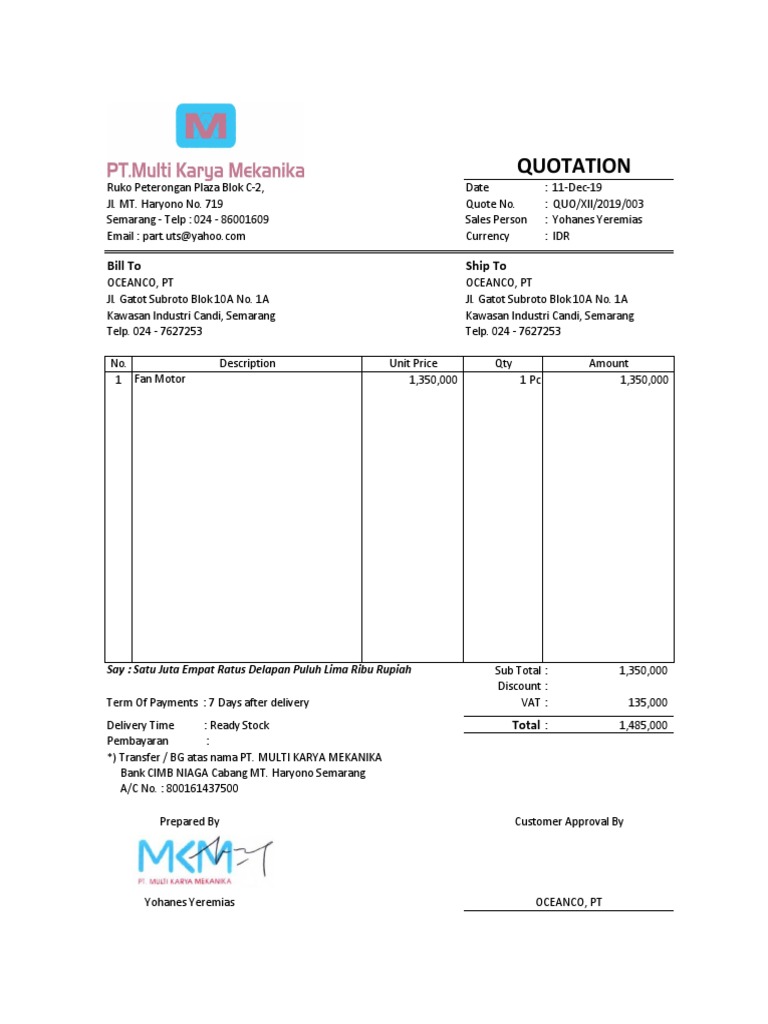 PT. Oceanco (Fan Motor) | PDF