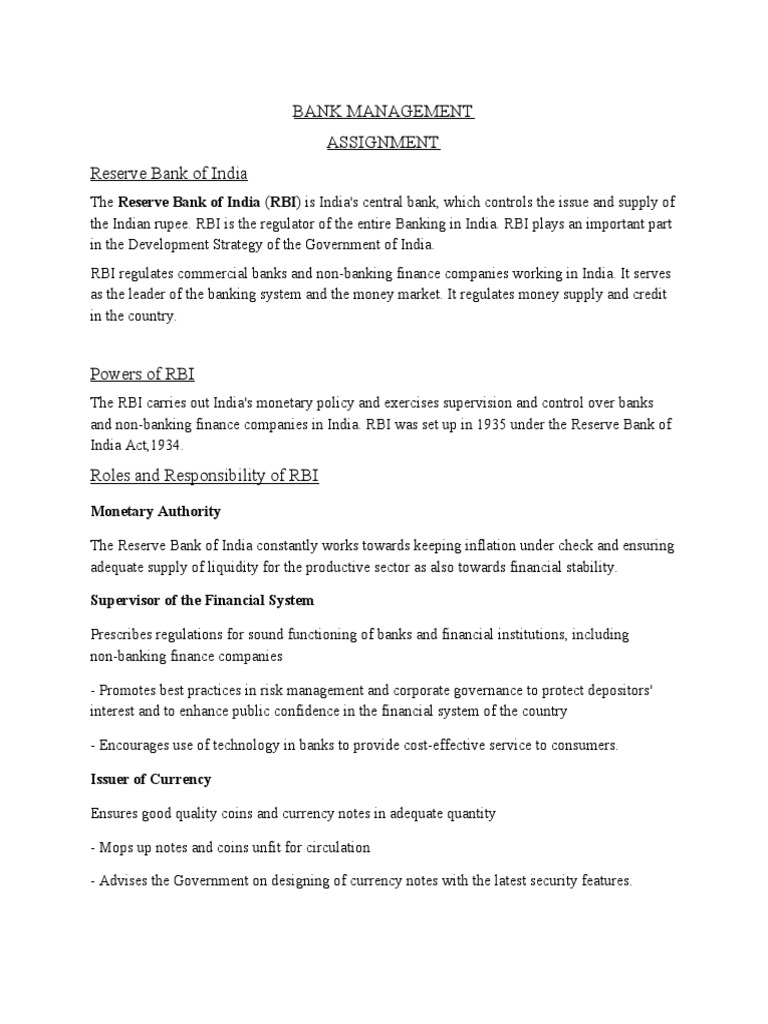 Bank Management PDF | PDF | Reserve Bank Of India | Central Banks