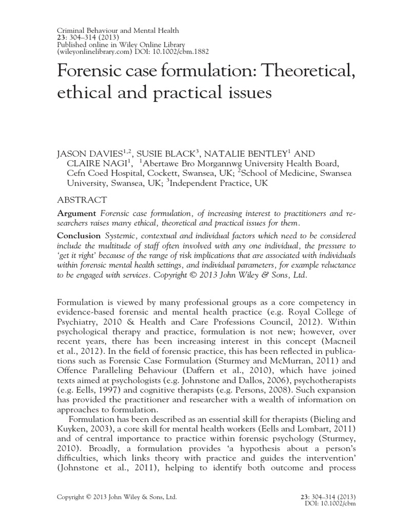 Davies Et Al (2013) - Forensic Case Formulation. Theoretical, Ethical ...
