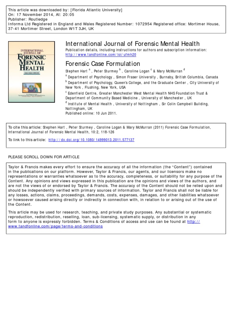 Hart, Sturmey, Logan & McMurran (2011) - Forensic Case Formulation ...