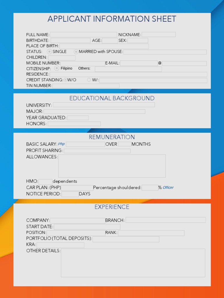 Applicant Information Sheet PDF | PDF