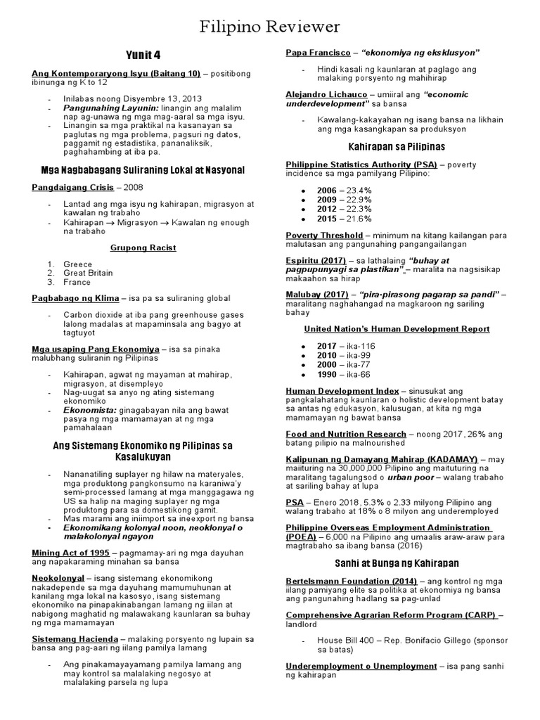 Reviewer in Filipino | PDF