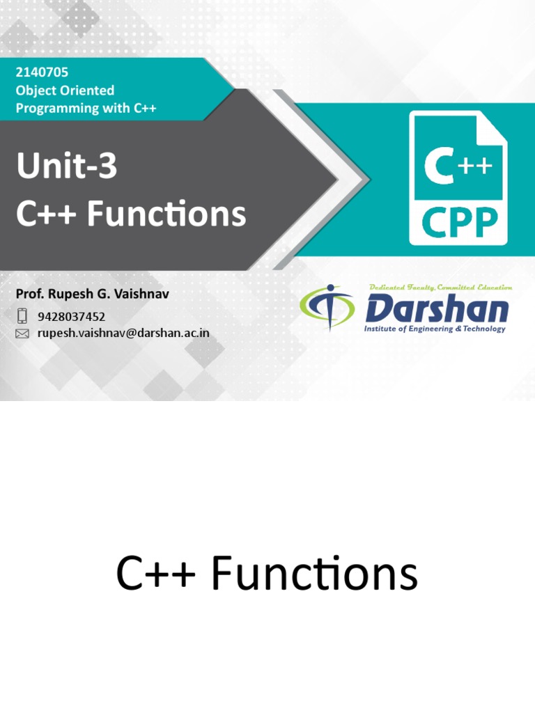 Unit 3 C Functions 2140705 Object Oriented Programming With C Pdf Parameter Computer