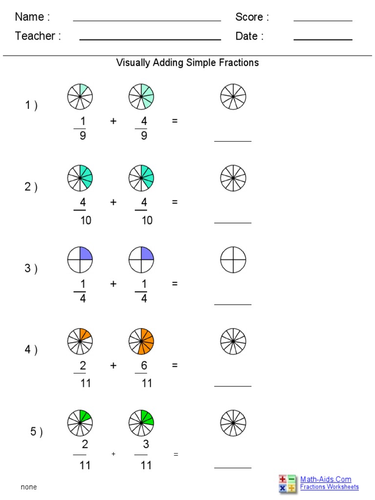 Name: Teacher:: Visually Adding Simple Fractions | PDF