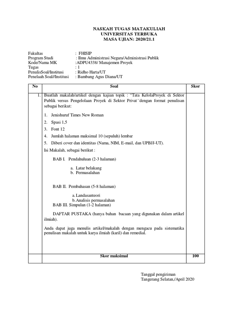 Naskah ADPU4338 Tugas1 | PDF