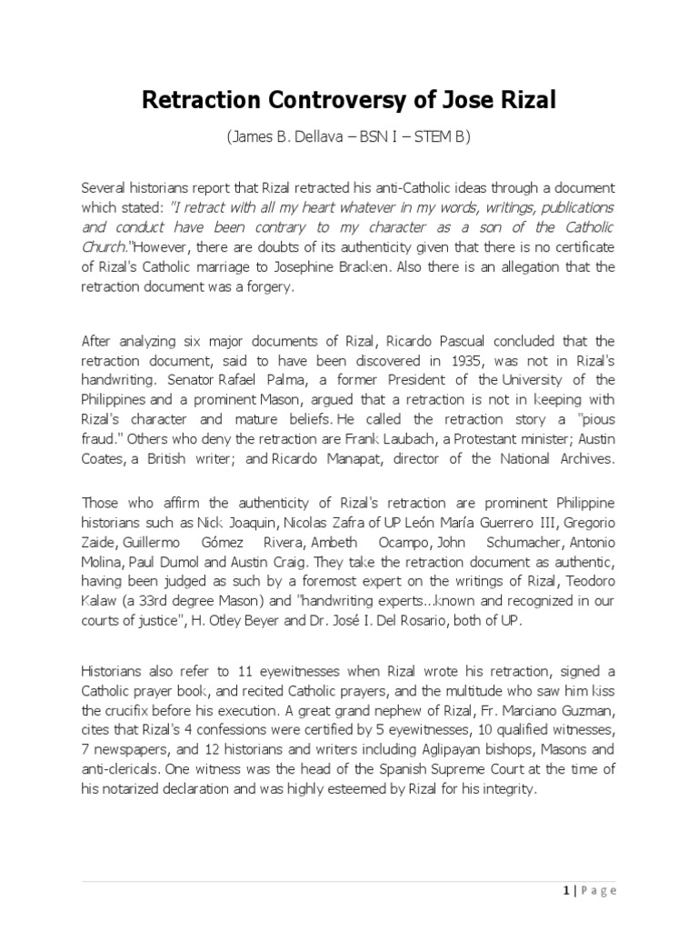 Retraction Controversy of Jose Rizal | PDF | Philosophy | History