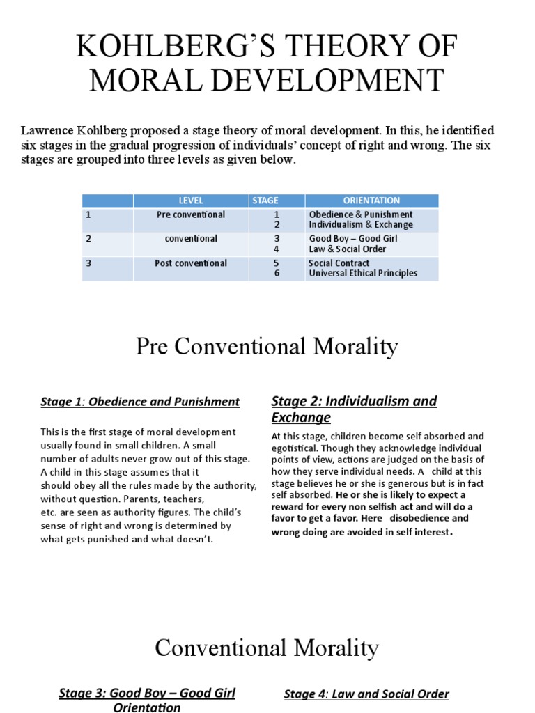 Kohlberg's Theory of Moral Development | PDF | Morality | Metaphysics ...